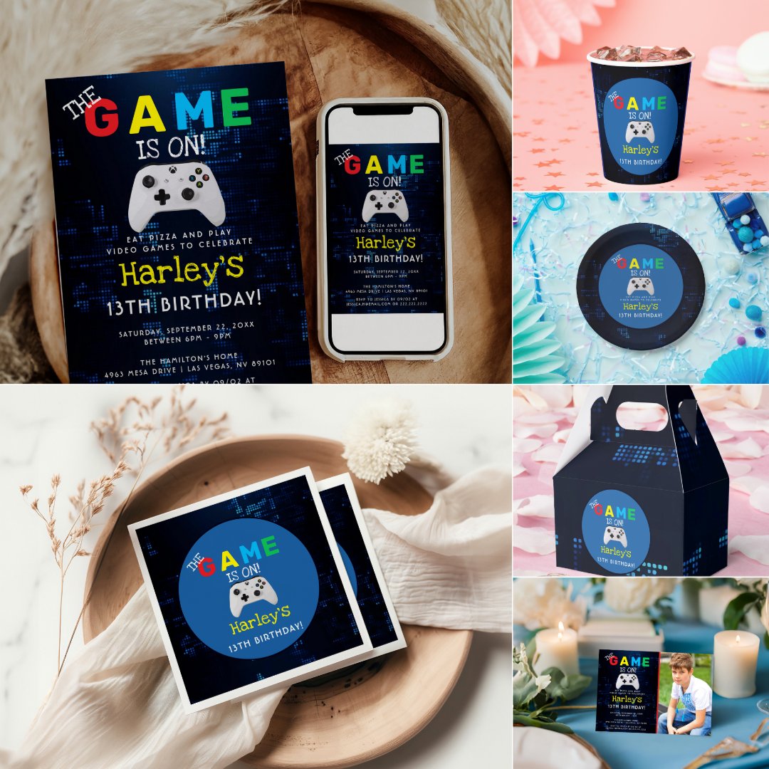 The Game Is On! Custom Photo Video Game Birthday Classic Round Sticker ...