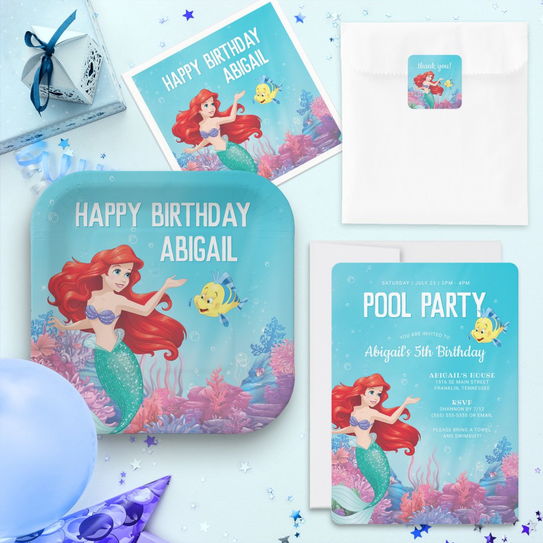 The Little Mermaid | Ariel Pool Party Birthday Invitation | Zazzle