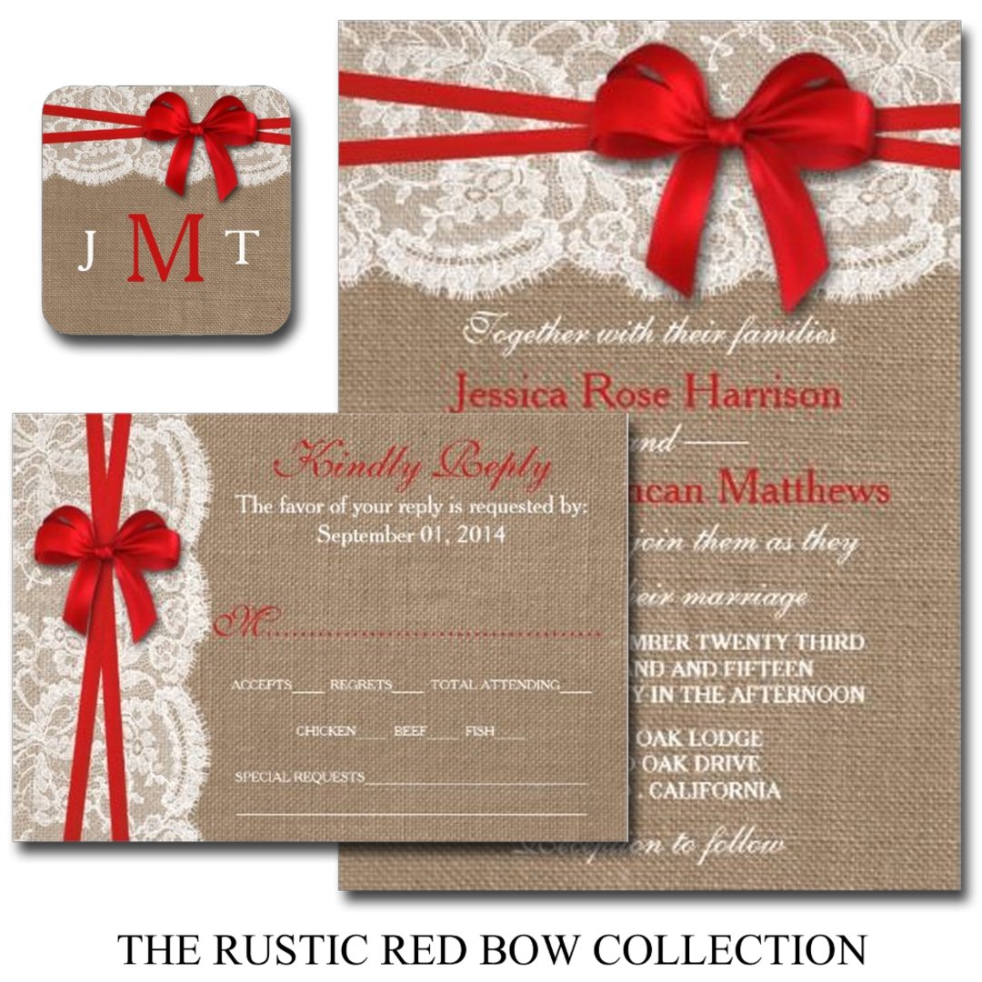 The Rustic Red Bow Wedding Collection Postcard | Zazzle