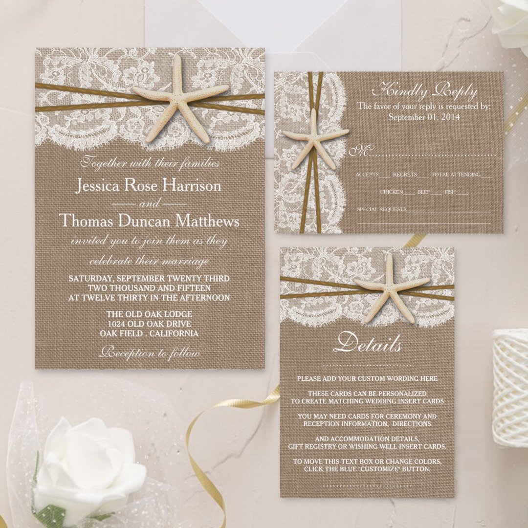 The Rustic Starfish Beach Wedding Collection Invitation | Zazzle