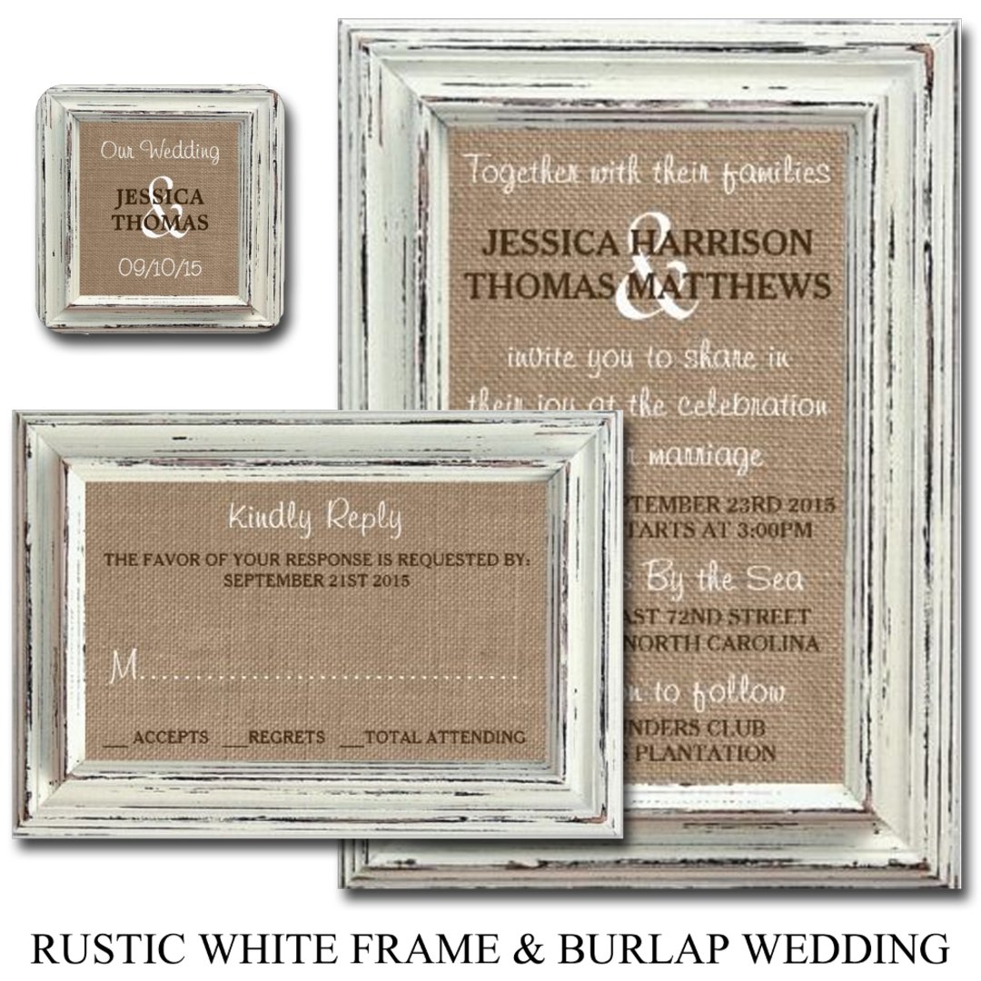 The Rustic White Frame & Burlap Wedding Collection Poster | Zazzle