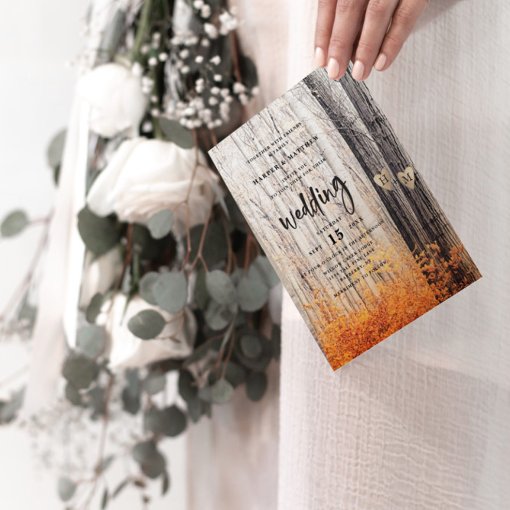 The Two Lovers Carved Trees Fall Forest Wedding Invitation | Zazzle