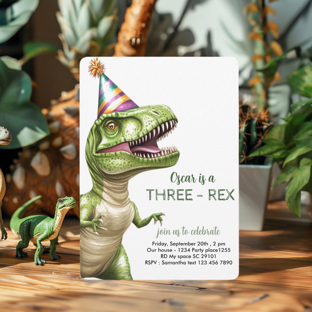 Three-Rex Dinosaur Birthday Invitation with Photo | Zazzle