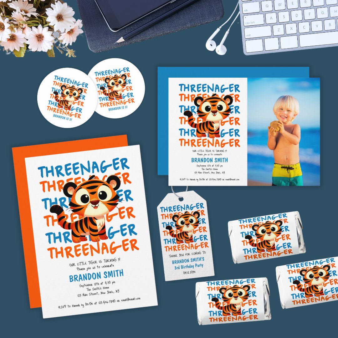 Threenager Tiger Boy 3rd Birthday Party Invitation | Zazzle