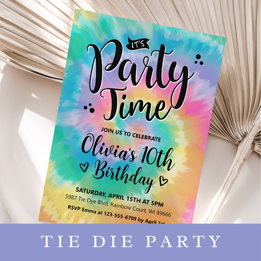 Tie Dye Birthday Invitation, Rainbow Tie Dye Invitation | Zazzle