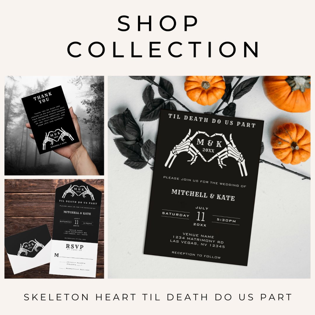 Til Death Do Us Part Skeleton Heart Hand Wedding All In One Invitation ...