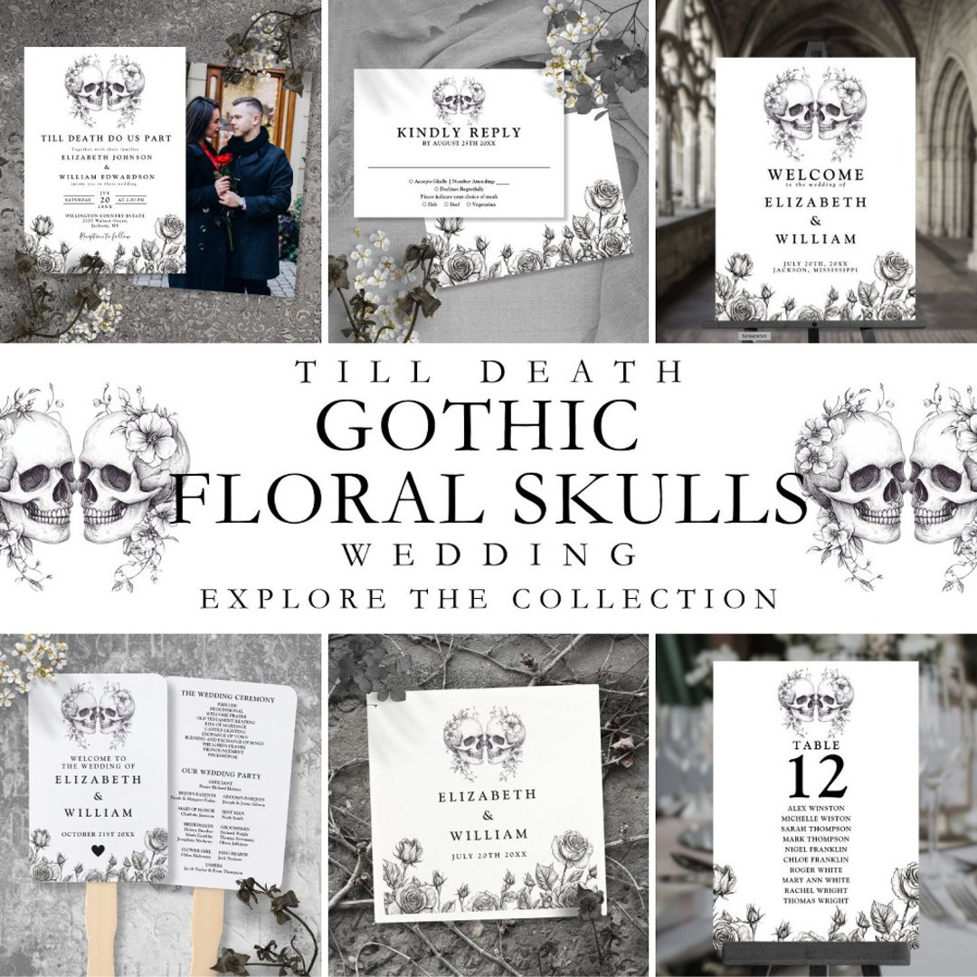 Till Death Gothic Skulls Photo Wedding Invitation | Zazzle