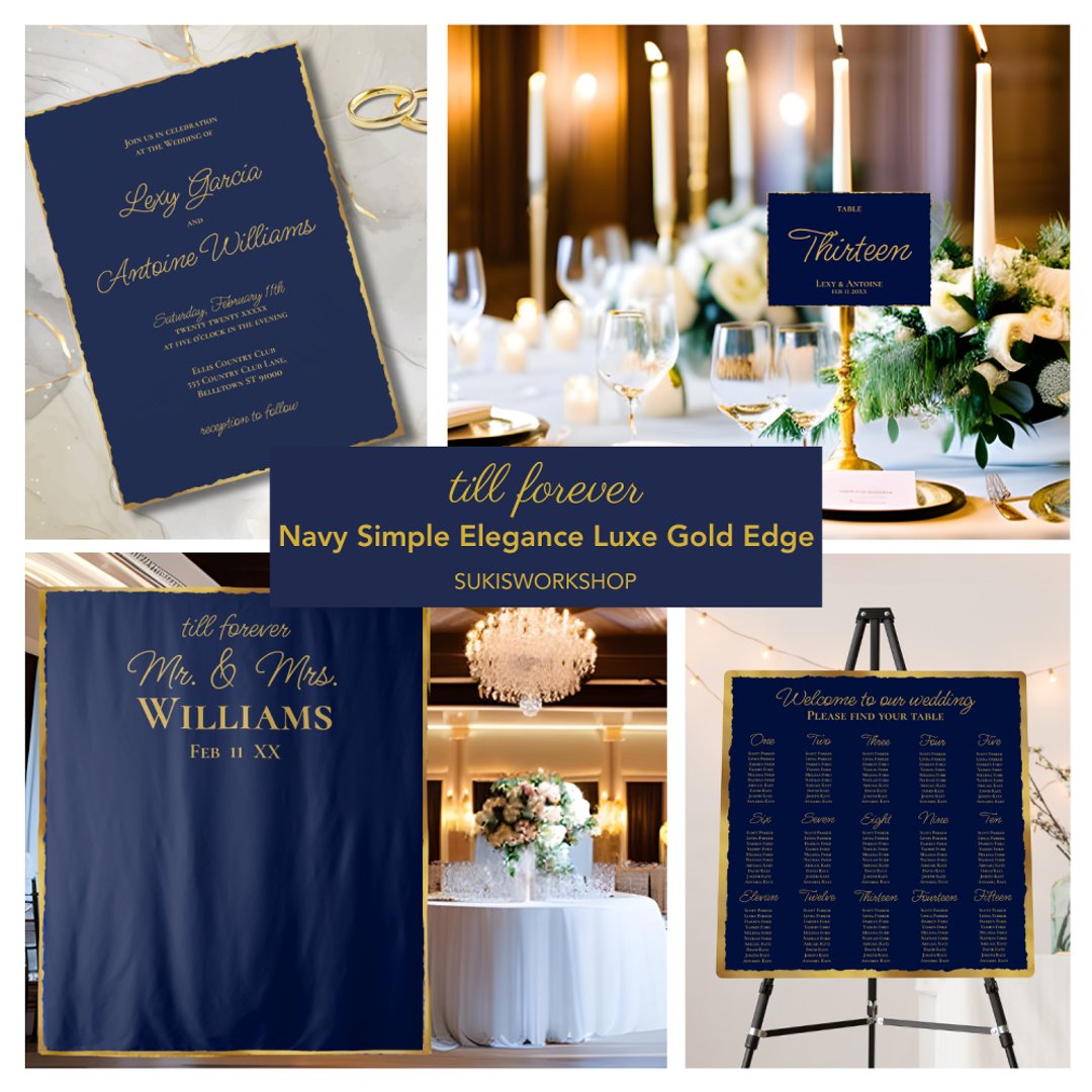 Navy Blue Gold Edge Mr Mrs Wedding Wall Backdrop | Zazzle