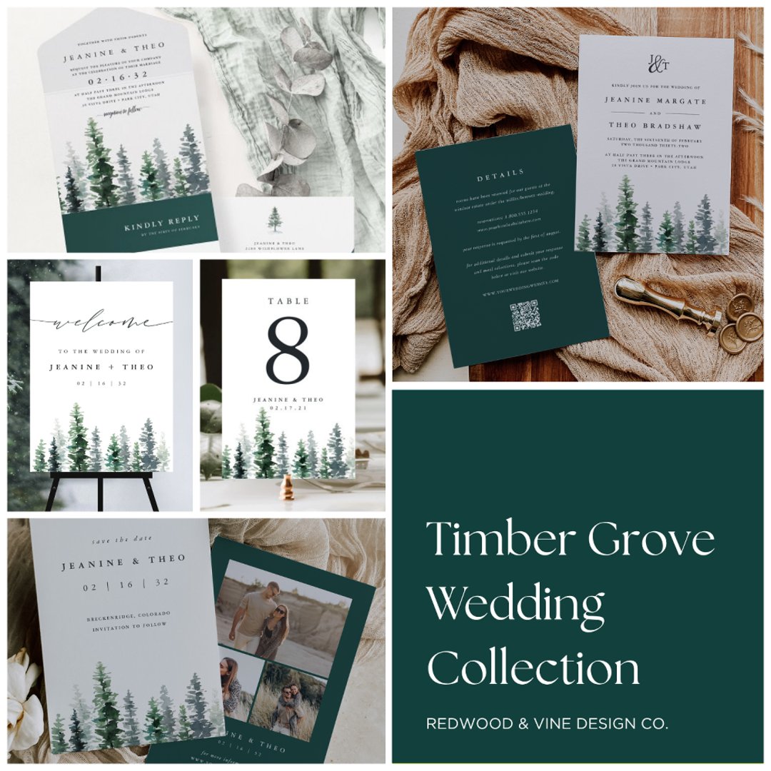 Timber Grove | Winter Watercolor Wedding All In One Invitation | Zazzle