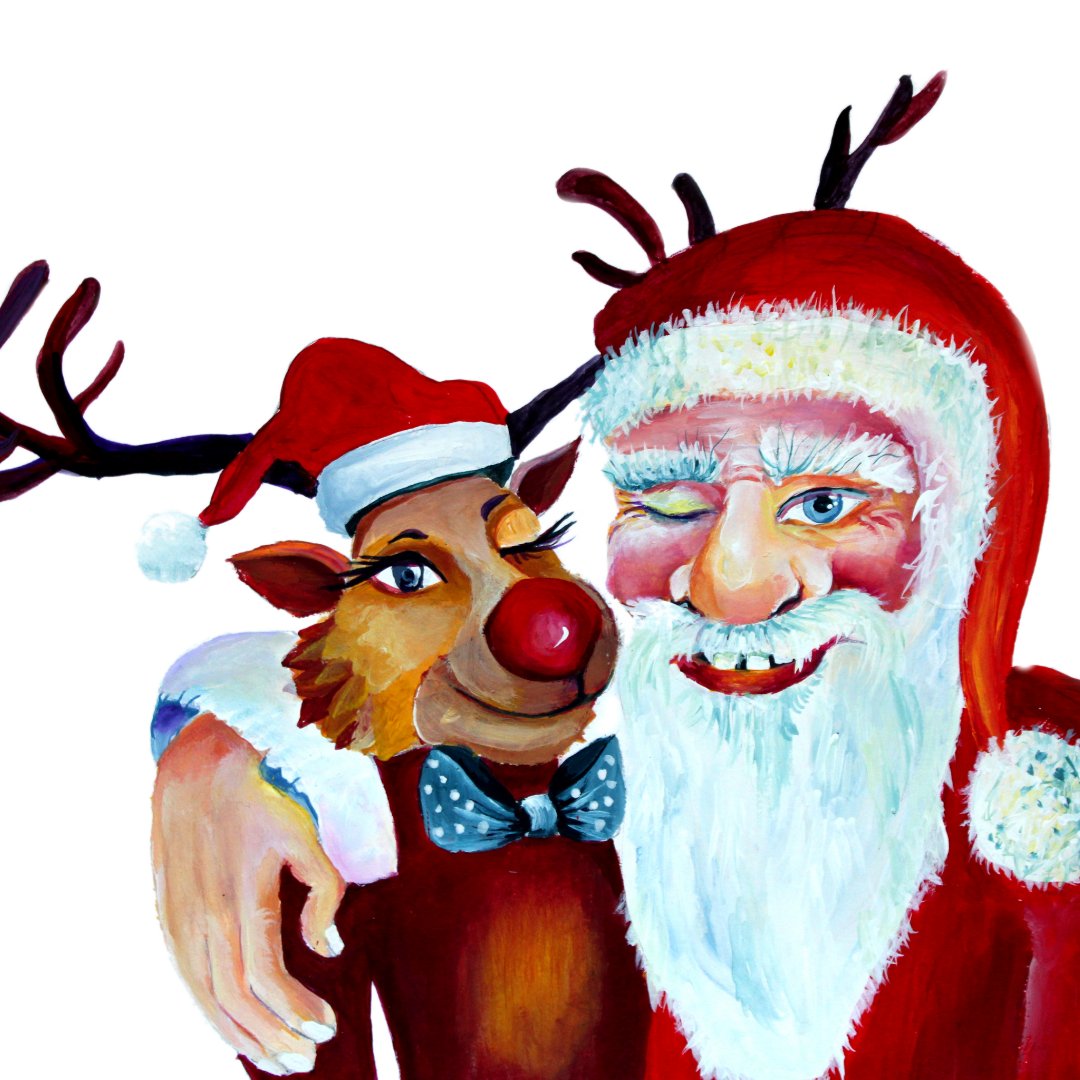 Watercolor Laughing Santa Claus Rudolf Smiling Card | Zazzle