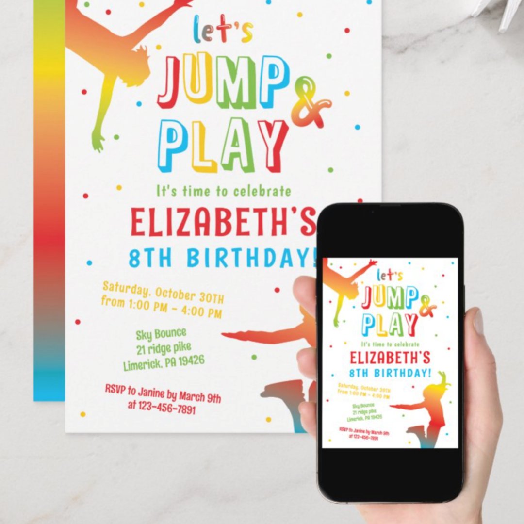 Trampoline Park Kids Birthday Party Invitation | Zazzle