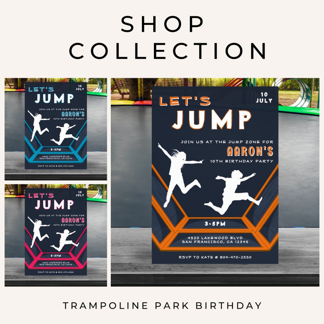 Trampoline Park Let's Jump Green Birthday Party Invitation | Zazzle