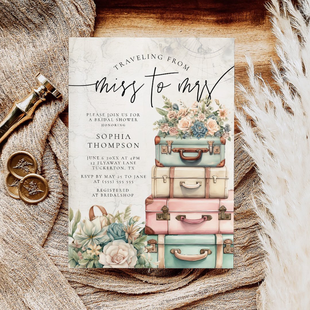 Traveling Miss to Mrs Vintage Floral Bridal Shower Napkins | Zazzle