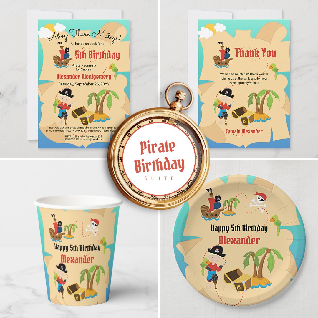 Custom Treasure Map Girl Pirate Birthday Party Paper Plates | Zazzle