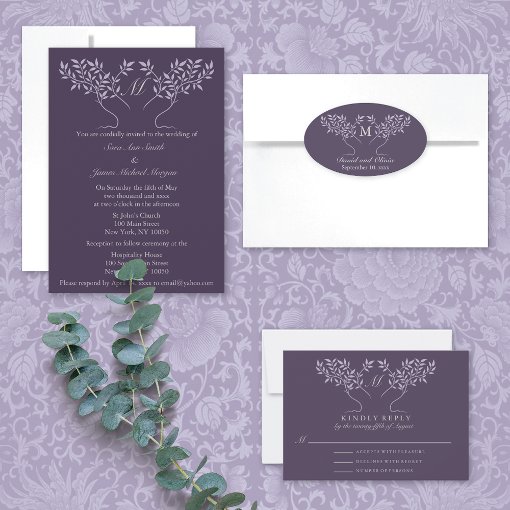 Eggplant Tree of Life Wedding RSVP Card | Zazzle