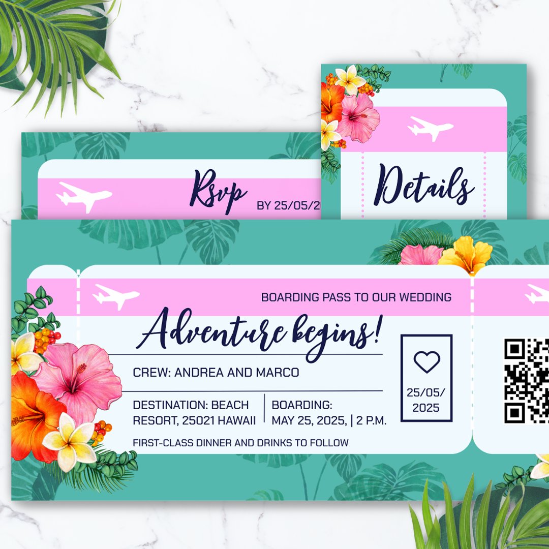 Tropical Boarding Pass Destination Wedding Enclosure Card | Zazzle