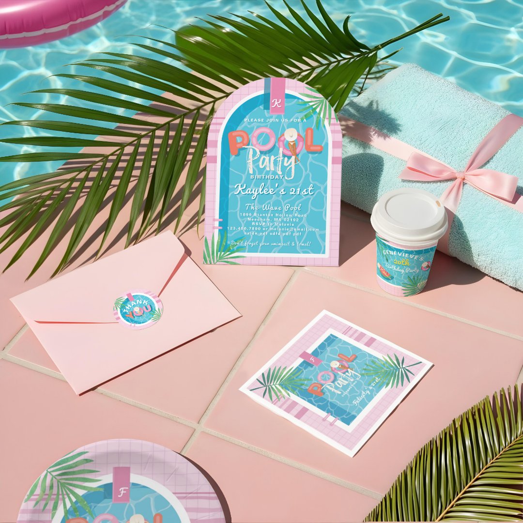 Fun Tropical Pink & Blue Summertime Pool Party Favor Boxes | Zazzle
