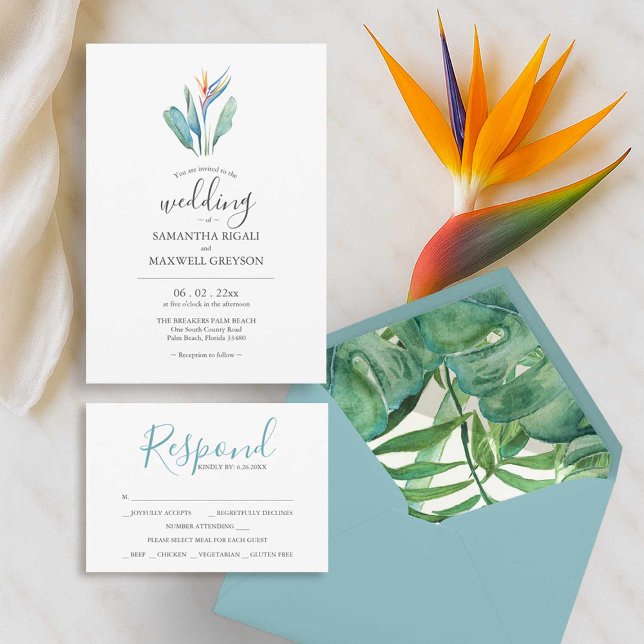 tropical theme wedding invitations