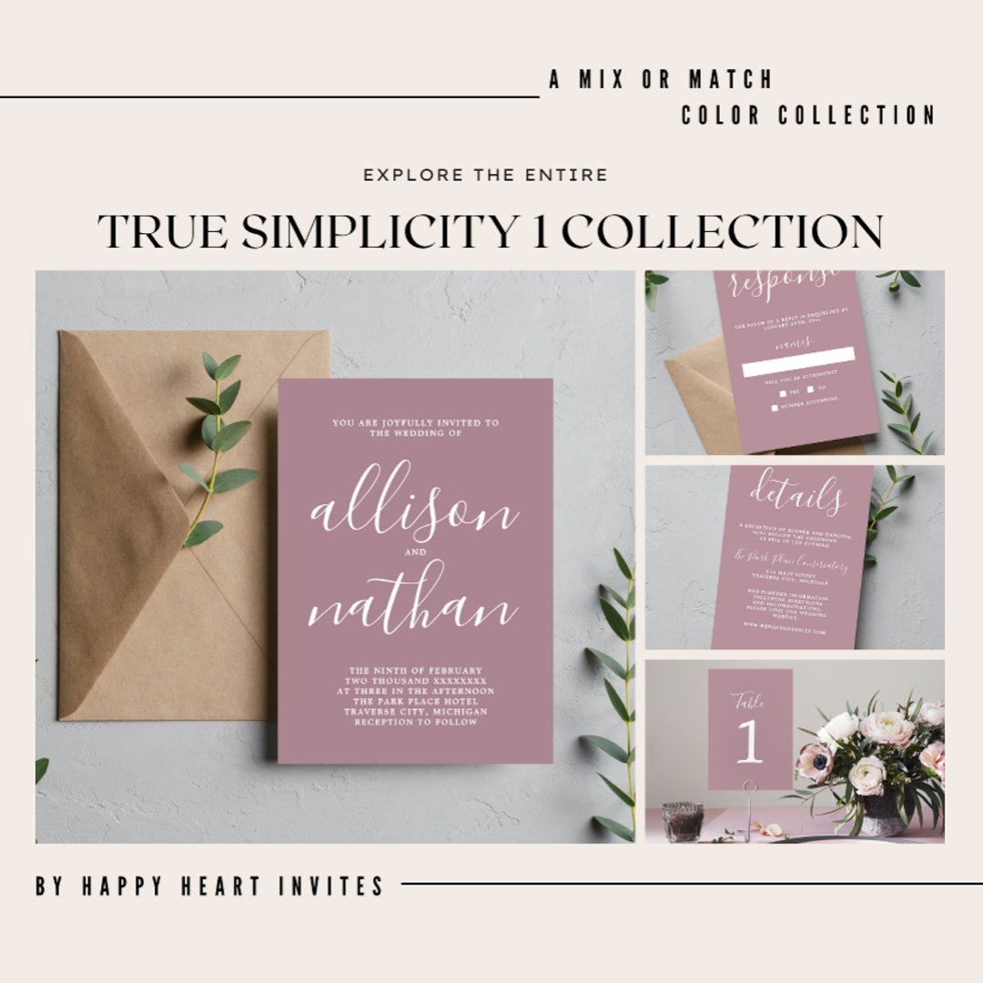 True Simplicity Script Simple Minimalist Wedding Invitation | Zazzle