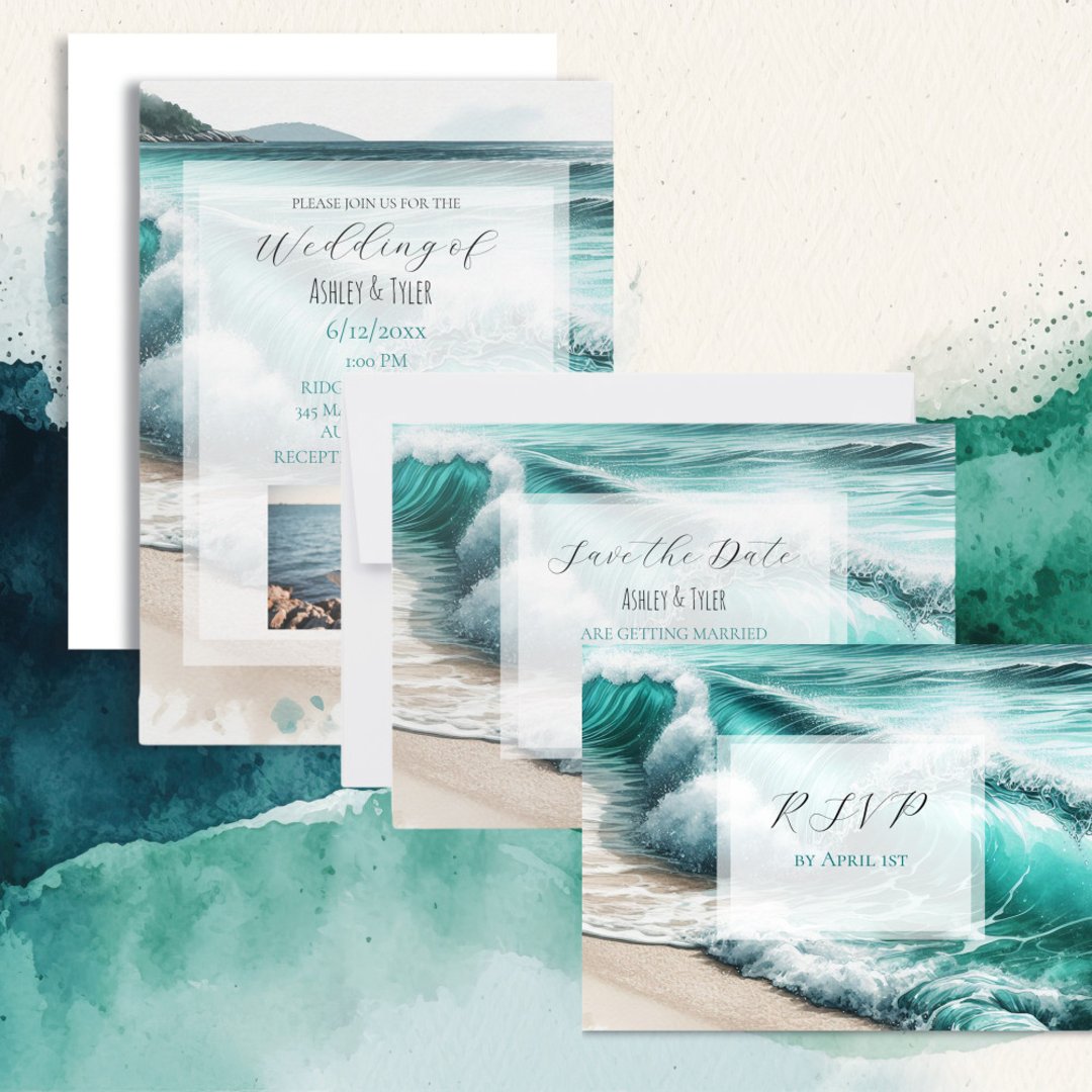 Turquoise Ocean Waves Coastal Wedding Invitation | Zazzle