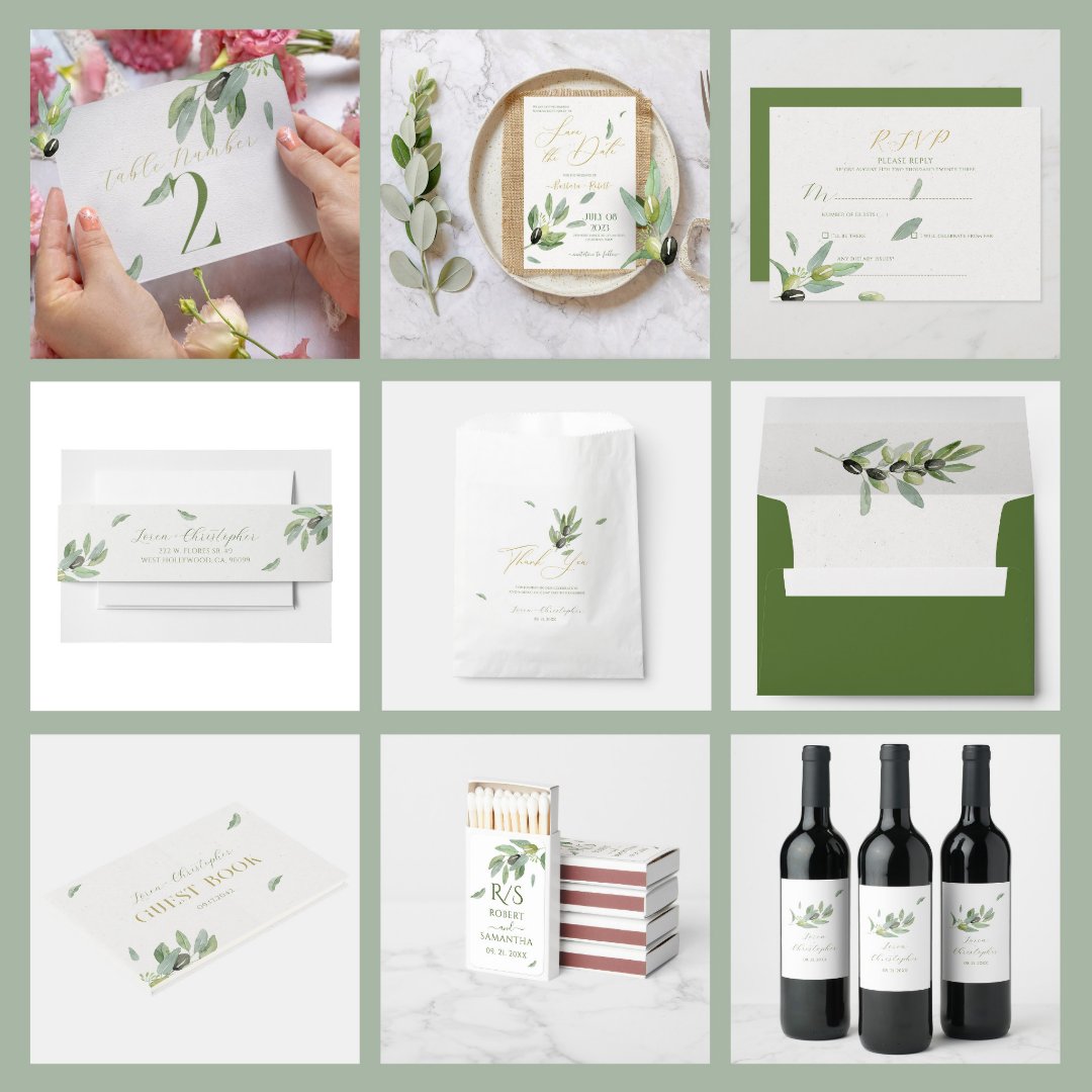 Fancy olive branch and modern calligraphy invitation | Zazzle