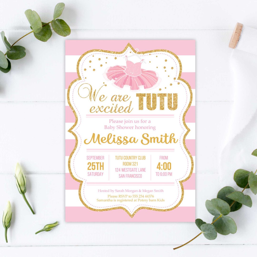 Pink and Gold Tutu Baby Shower Invitation for Girl | Zazzle