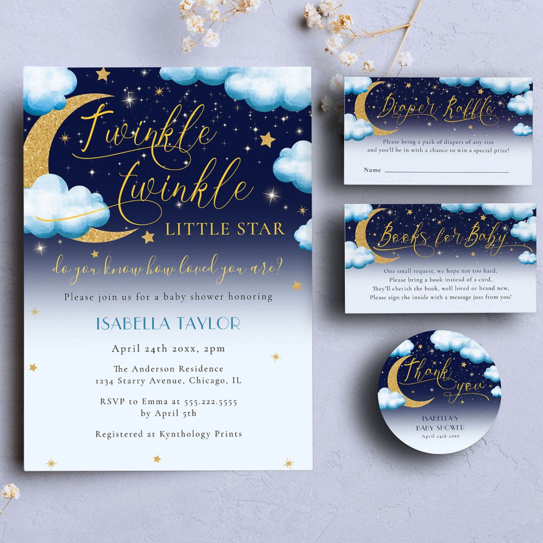 Cute Twinkle Twinkle Little Star Boy Baby Shower Poster | Zazzle