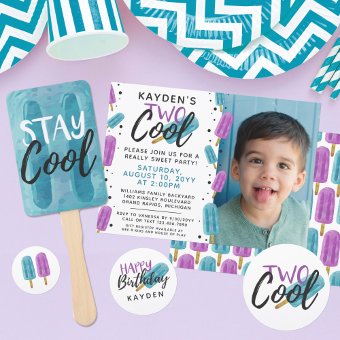TWO COOL Kid's 2nd Birthday Summer Ice Pop Party Invitation | Zazzle
