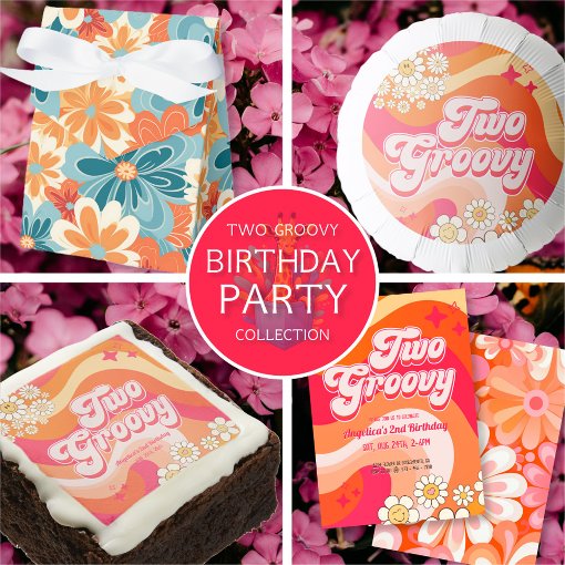 Two Groovy Colorful Girly Birthday Invitation | Zazzle