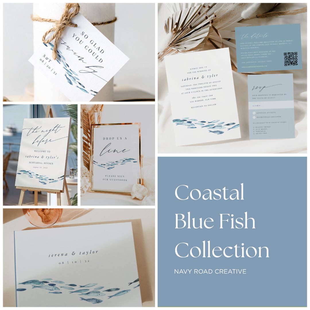 Elegant Coastal Blue Watercolor Fish Wedding Napkins | Zazzle