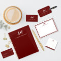 Minimalist Monogram Thin & Thick Maroon Border Note Card | Zazzle