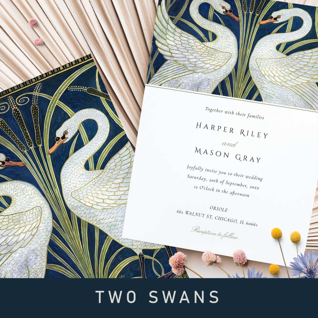 Vintage Swans Art Deco Wedding Menu Card | Zazzle