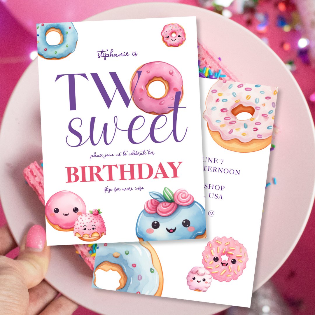 Two Sweet Donut Birthday Party Classic Round Sticker | Zazzle