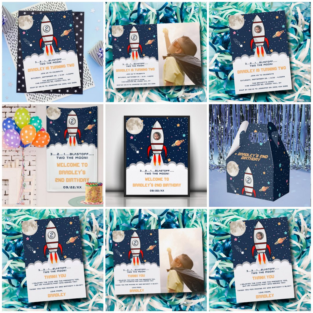 Two the Moon Rocket Ship 2nd Birthday Invitation | Zazzle