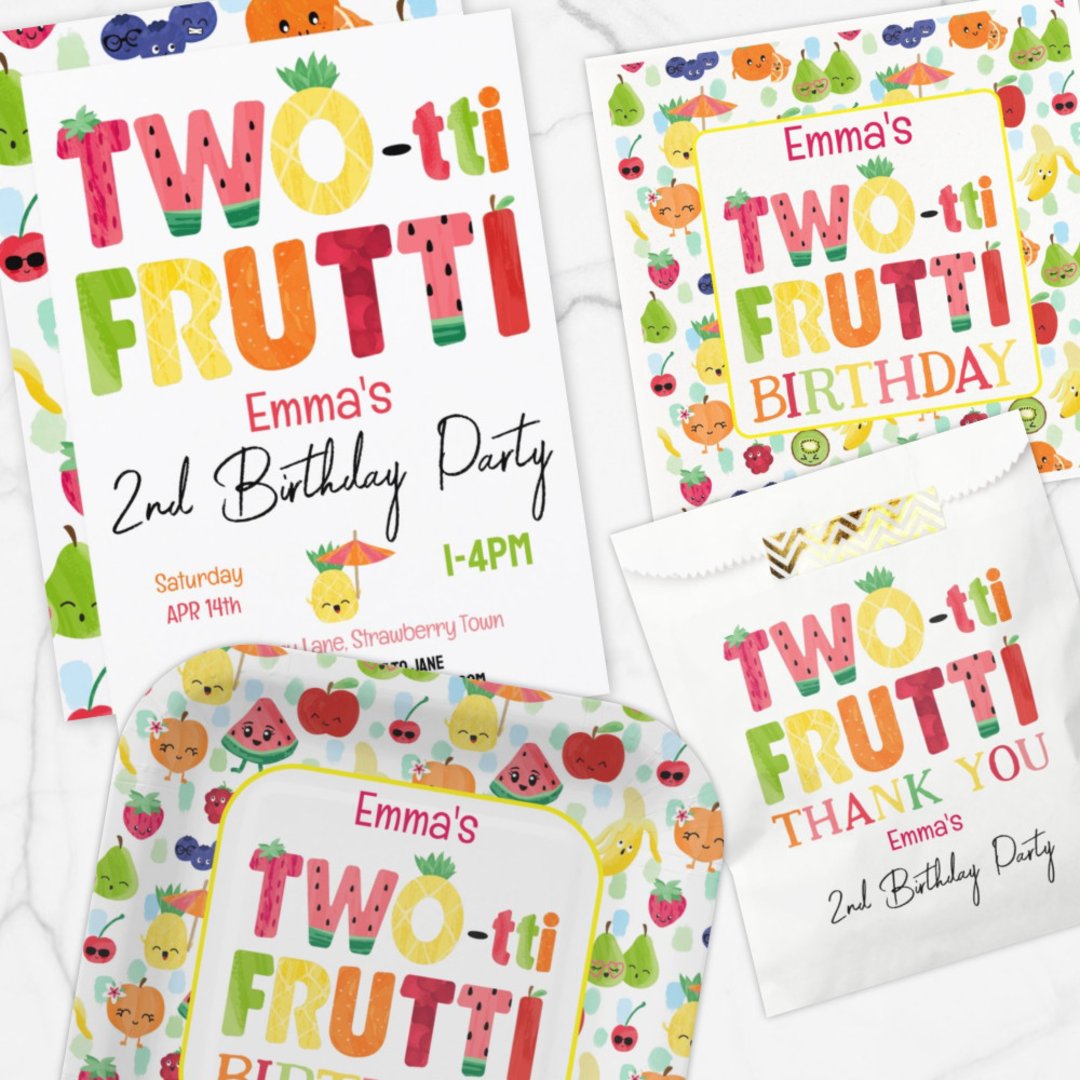 Two-tti Frutti Cutie Fruit 2nd Birthday Thank You Invitation | Zazzle