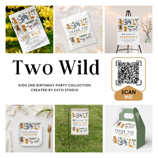 Two Wild 2nd Birthday Safari Animals Cute Kids Invitation | Zazzle