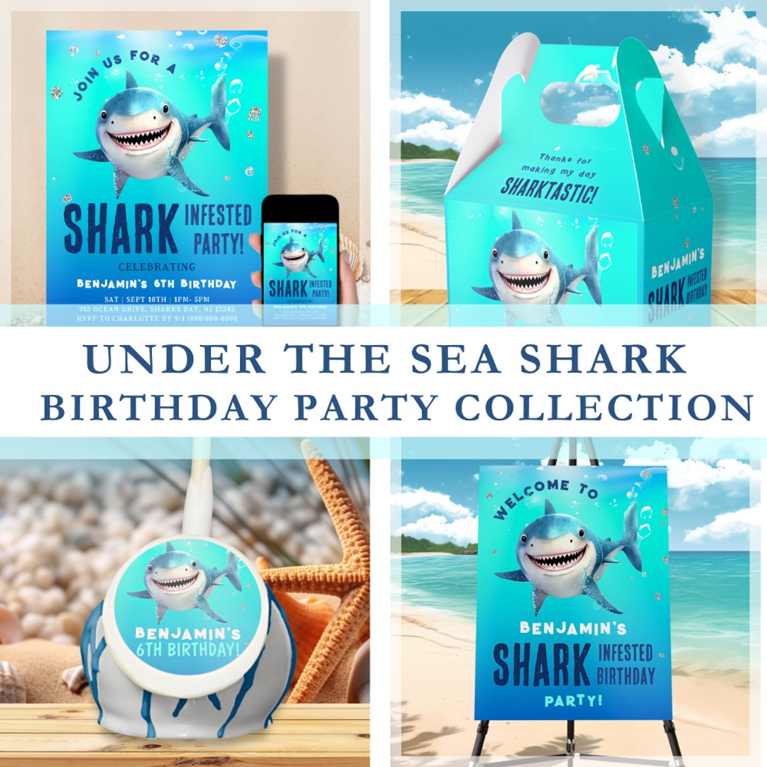 Shark Under The Sea Birthday Invitation | Zazzle