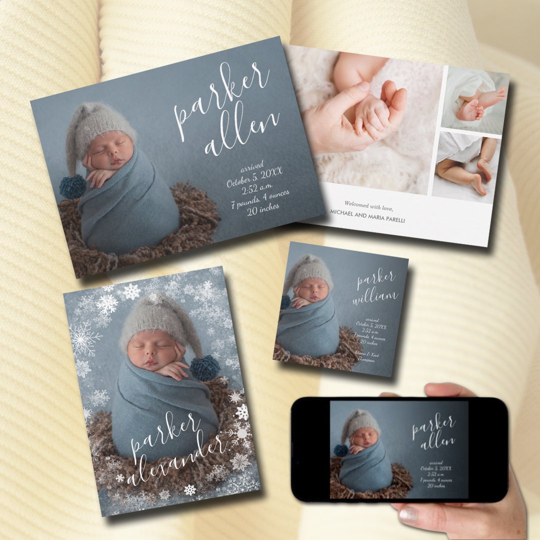 Elegant Baby Photo Folded Birth Announcement | Zazzle