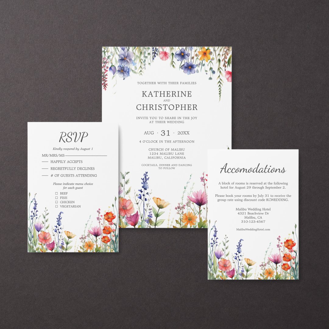 Vibrant Wildflowers Elegant Wedding Clear Acrylic Invitations | Zazzle