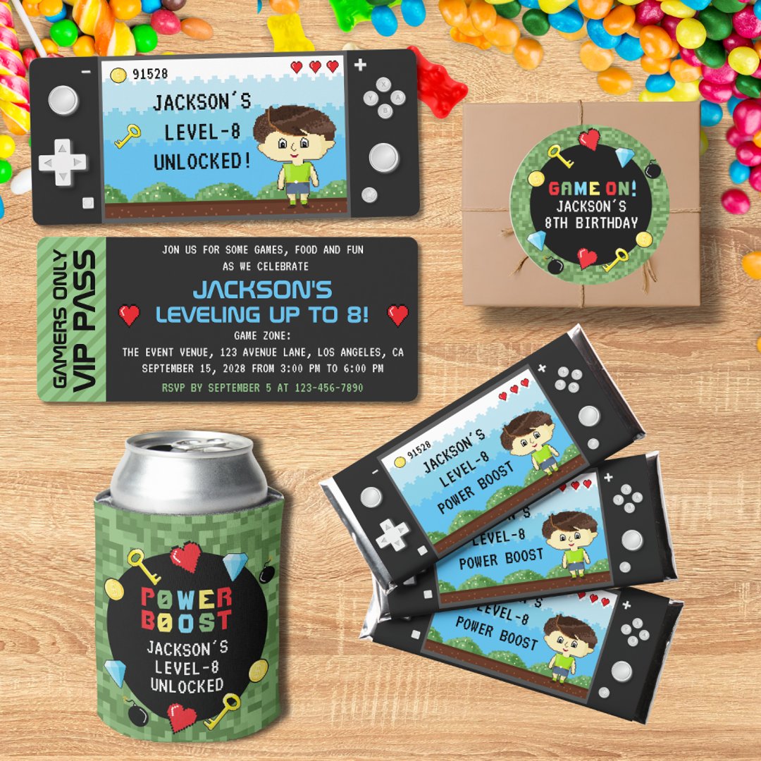 Pixels Arcade Video Game Controller Kids Birthday Invitation | Zazzle
