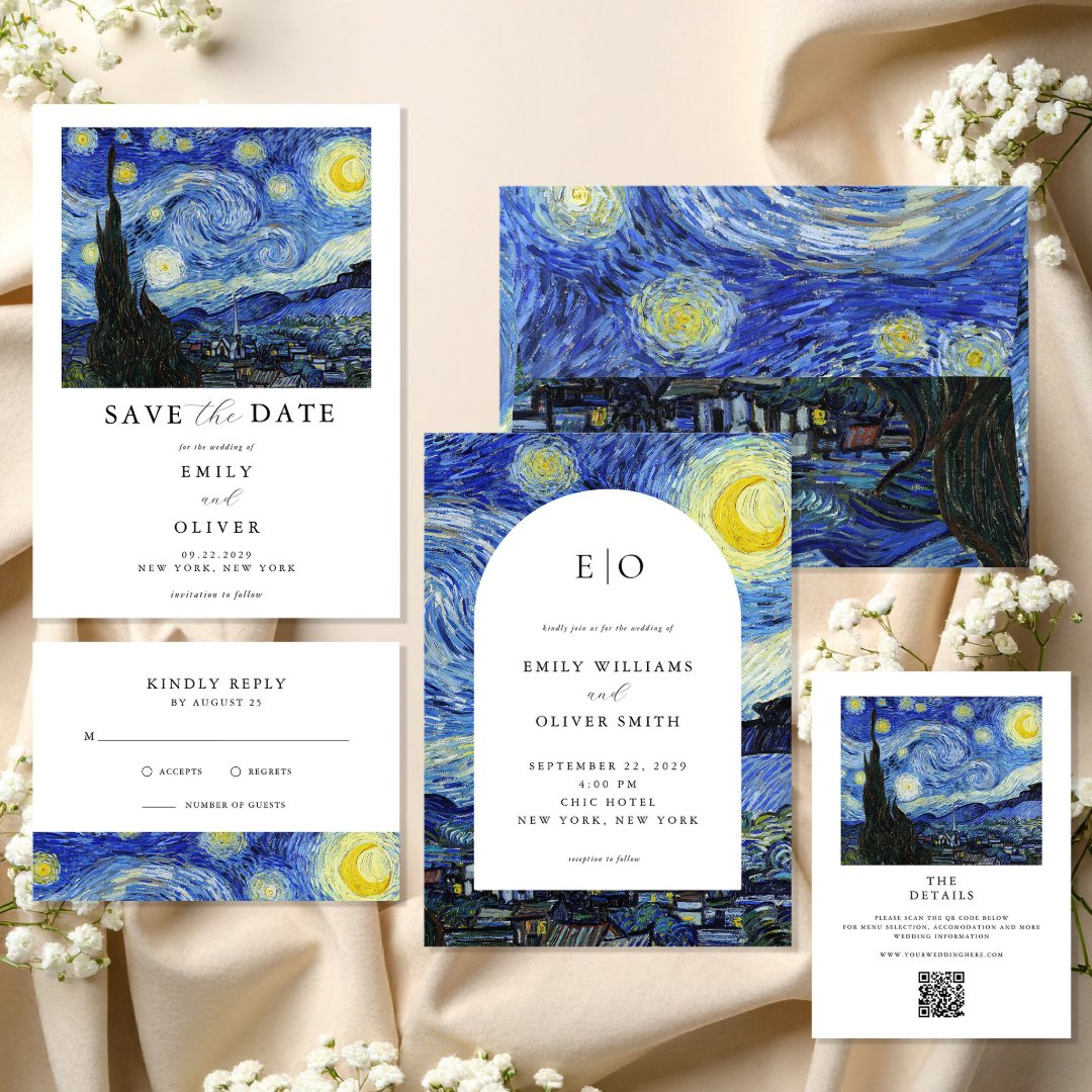 Vincent Van Gogh Starry Night All in One Wedding Invitation | Zazzle