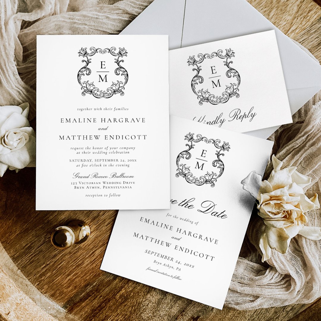 Vintage Baroque Monogram Crest Wedding Classic Round Sticker | Zazzle