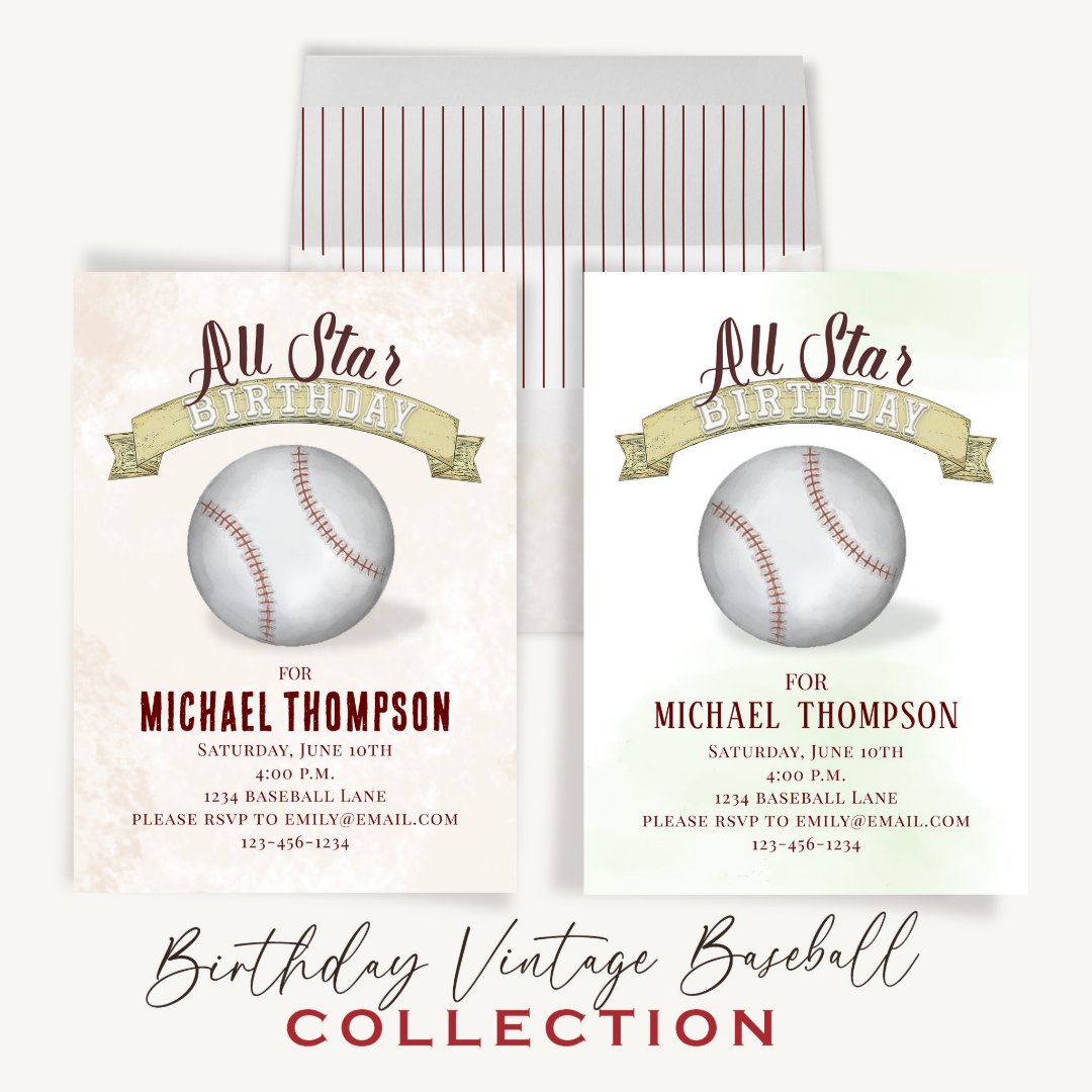Vintage All Star Baseball Birthday Simple QR Code Invitation | Zazzle