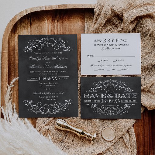 Vintage Black Chalkboard Flourish Wedding Enclosure Card | Zazzle Vintage Black Chalkboard Flourish Wedding Enclosure Card | Zazzle