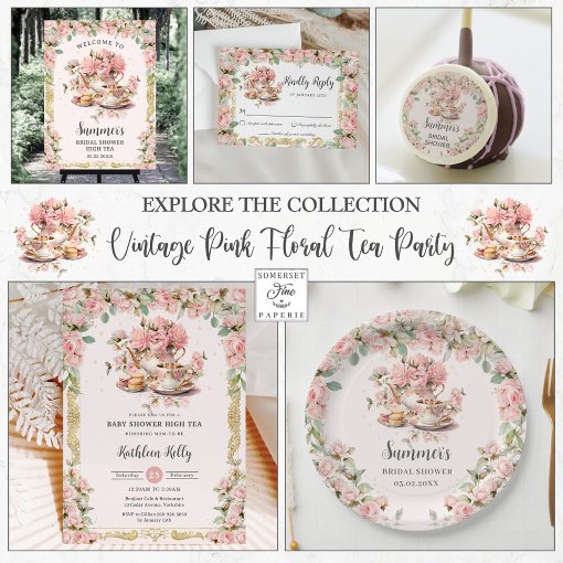 Vintage Pink Floral High Tea Party Bridal Shower Invitation | Zazzle