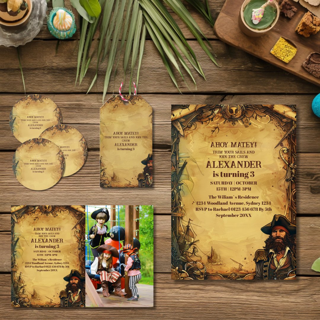 Vintage Pirate Birthday Party Ahoy Matey Old Map Invitation | Zazzle