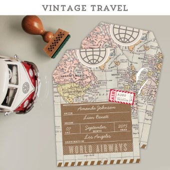 Rustic, Vintage Travel Map Save the Date Card | Zazzle