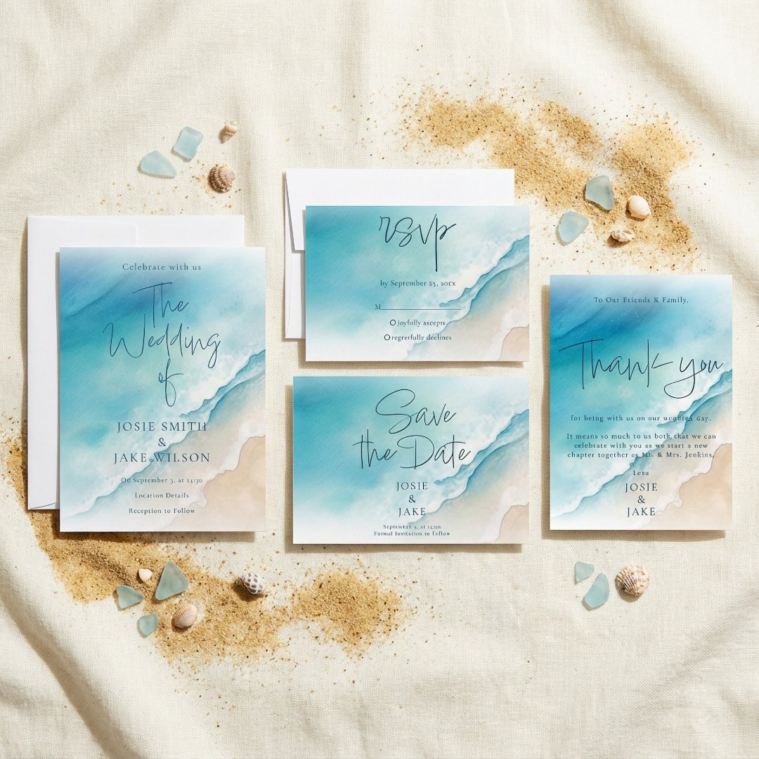 Whimsical Watercolor Blue Ocean Save the Date | Zazzle