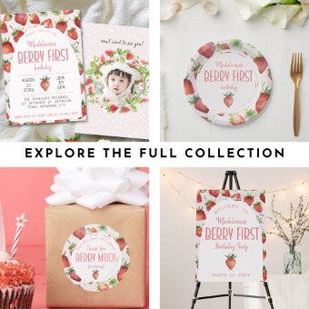 Strawberry 1st Photo Berry First Birthday Invitation | Zazzle