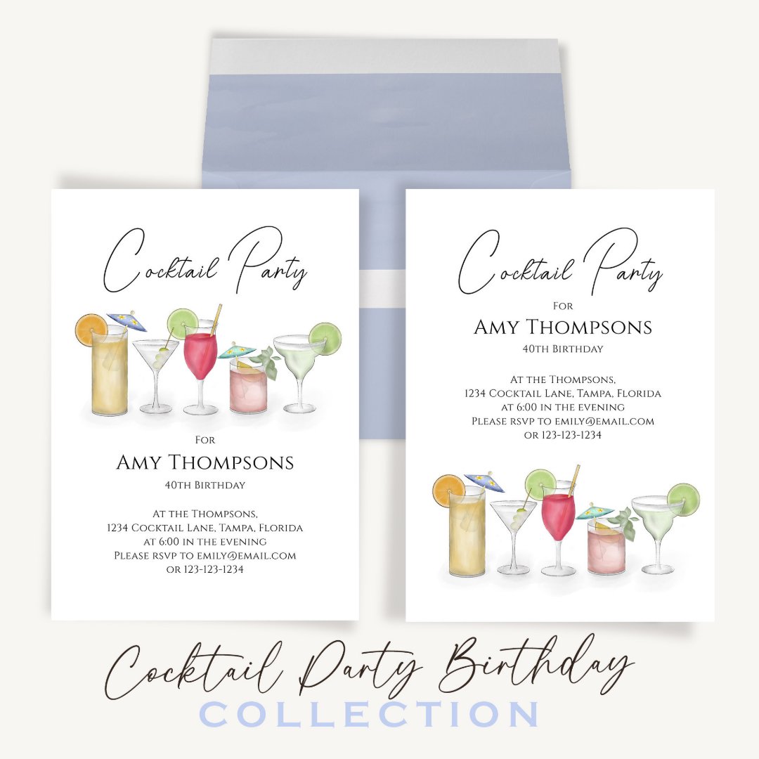 Watercolor Cocktails Drinks QR Code Party Website Invitation | Zazzle